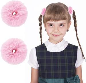 WLLHYF 2 Pieces Pink Furry Hair Scrunchies Artificial Rabbit Fur ...