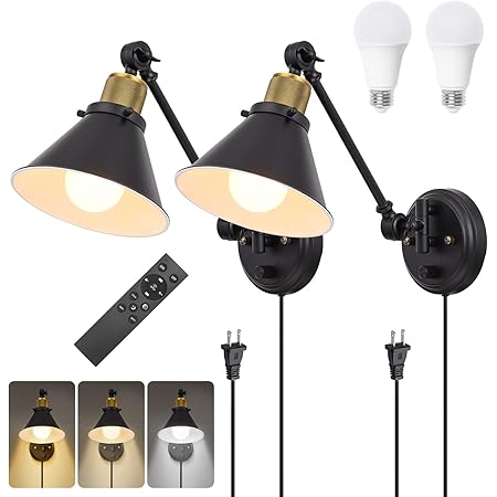TRLIFE Wall Sconces Plug in, Remote Control Dimmable Wall Sconce and ...