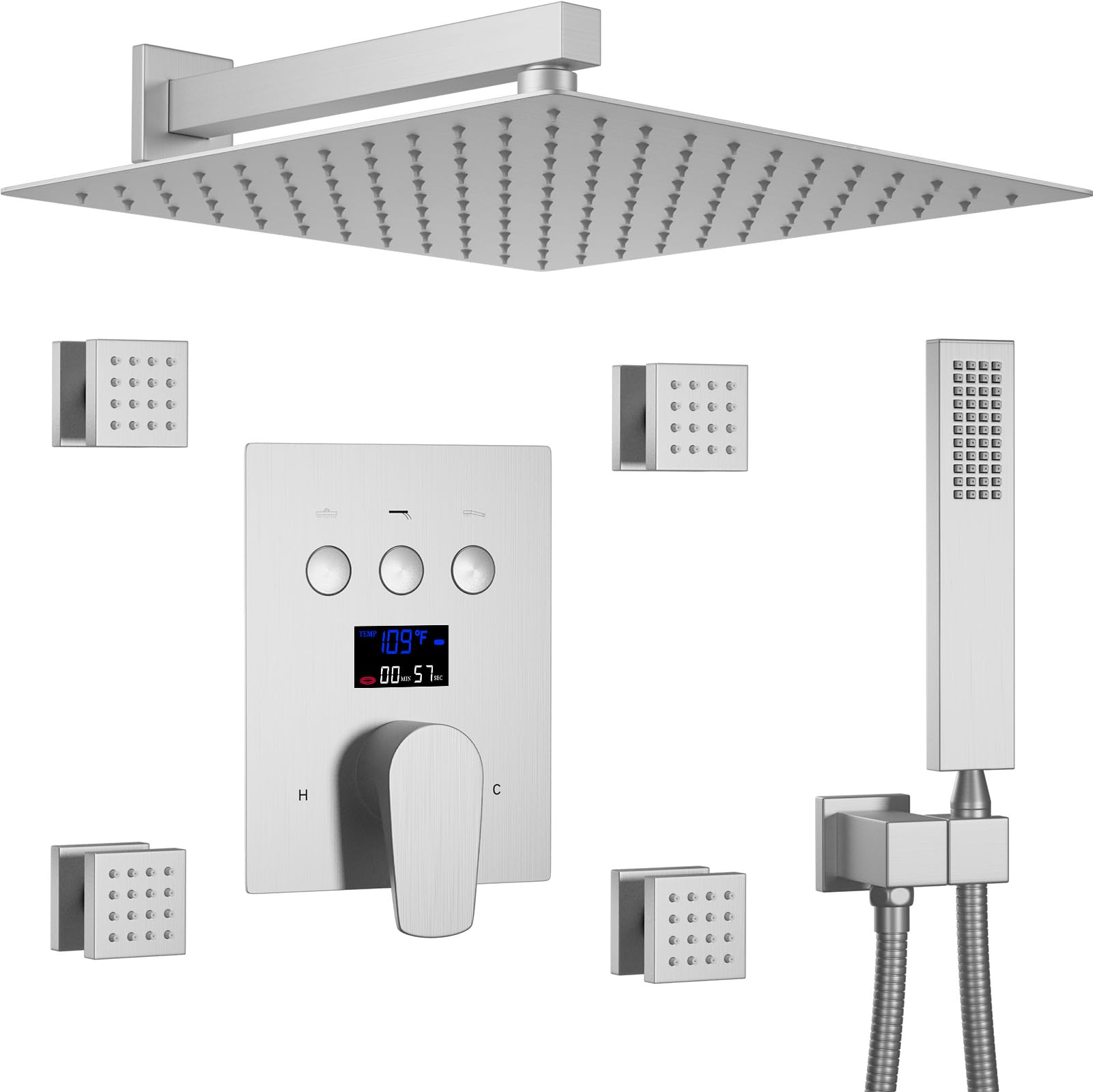KATAIS Brushed Nickel 3 Way Rain Shower System 12 inch Full Body Shower ...