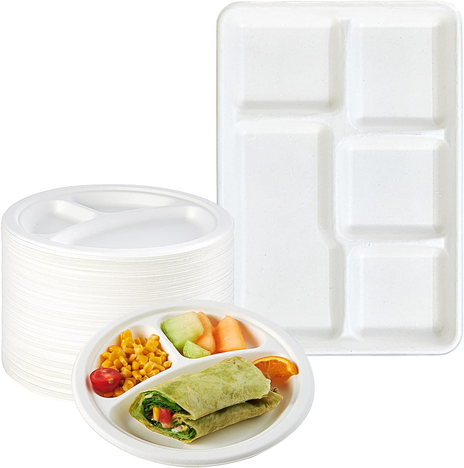 Amazon.com: Vplus 5 Compartment Plates 100 Pack and 150 Pack 9 inch 3 ...