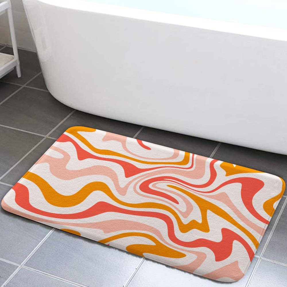 Amazon.com: Mtsxfy Aesthetic 70S Abstract Wavy Bath Rugs, Pink Orange ...