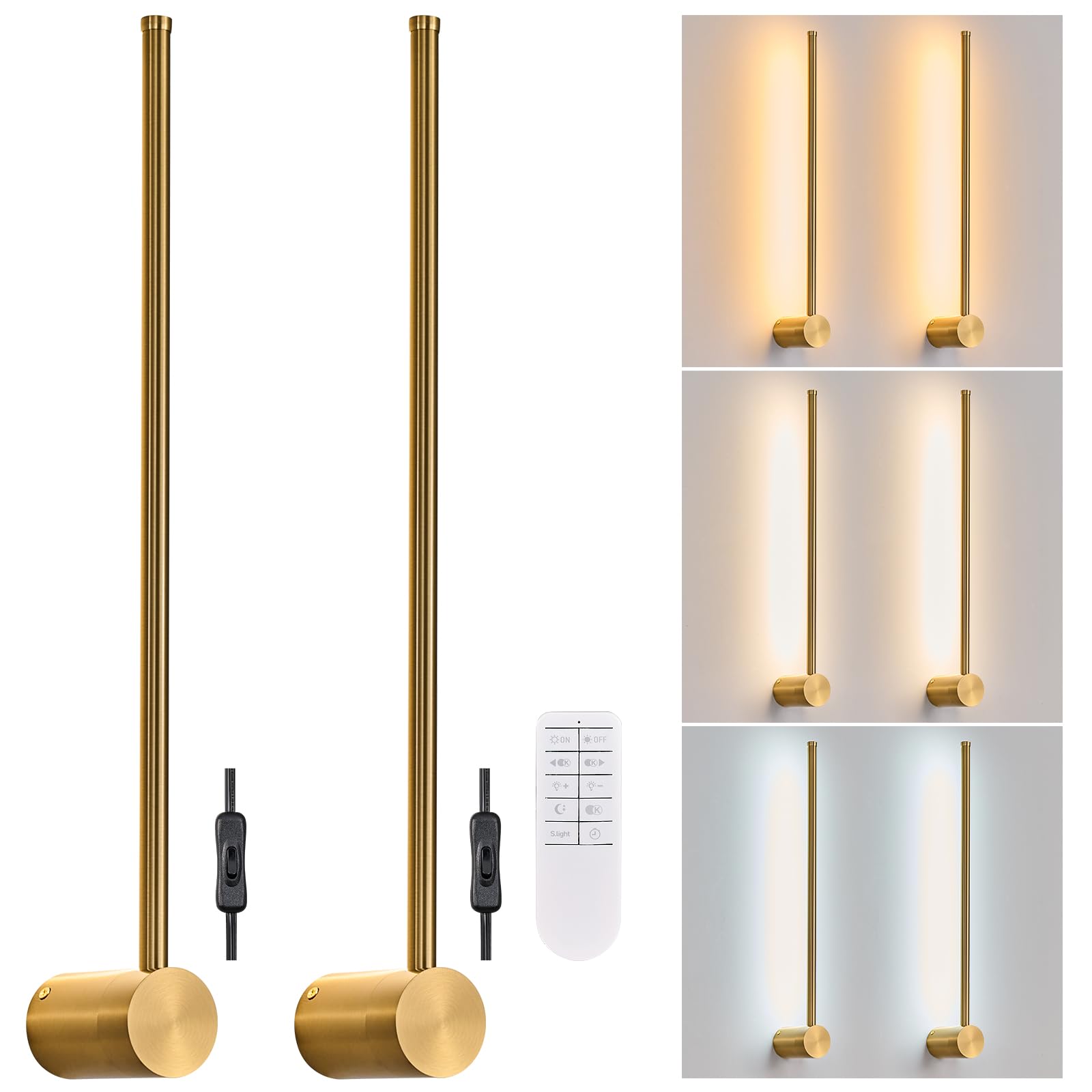 Wall Sconces Set of Two with Remote 3000K-6500K & Stepless Dimmable LED ...