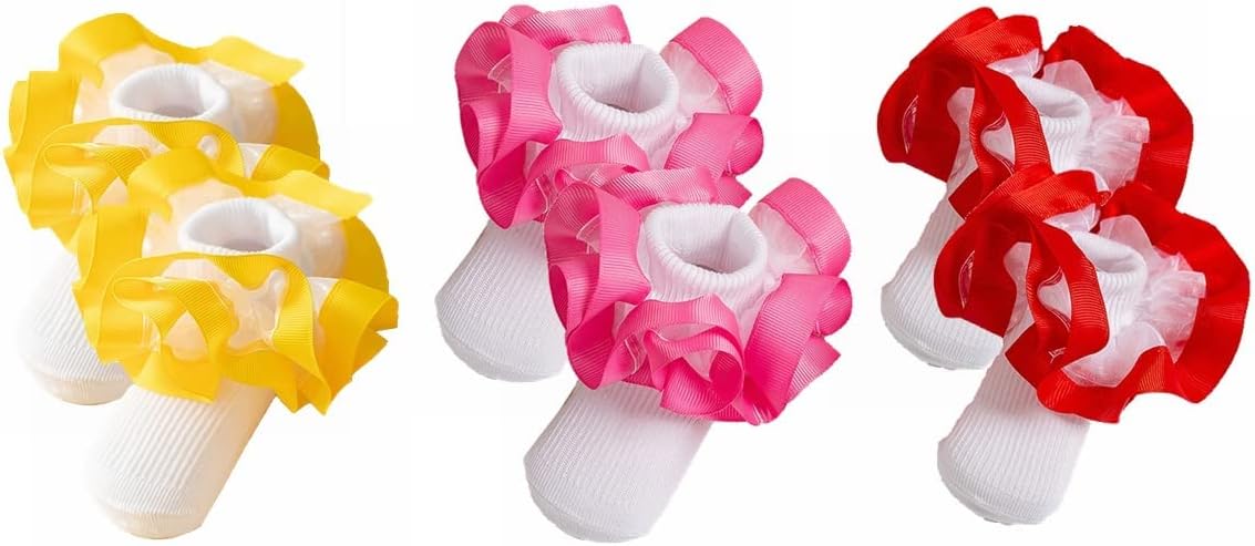 3 Pairs Ruffle Lace Barbie Socks, Double Turn Cuff Princess Dress Socks ...