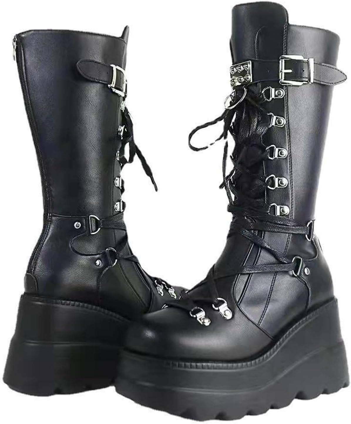 Amazon.com | NIGXWNS Womens Wedge Mid Calf Boots Round Toe Chunky Heel ...