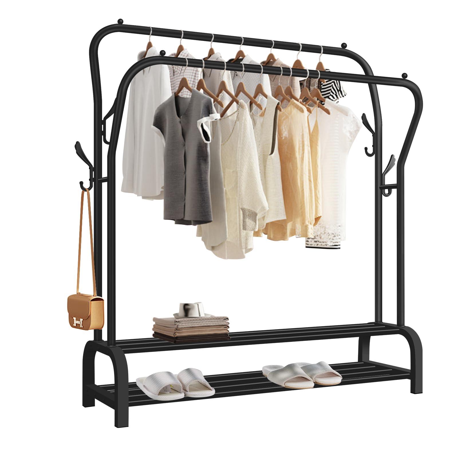 LONENESSL Metal Double Rail Garment Rack, Double Clothes Rail Hanger ...