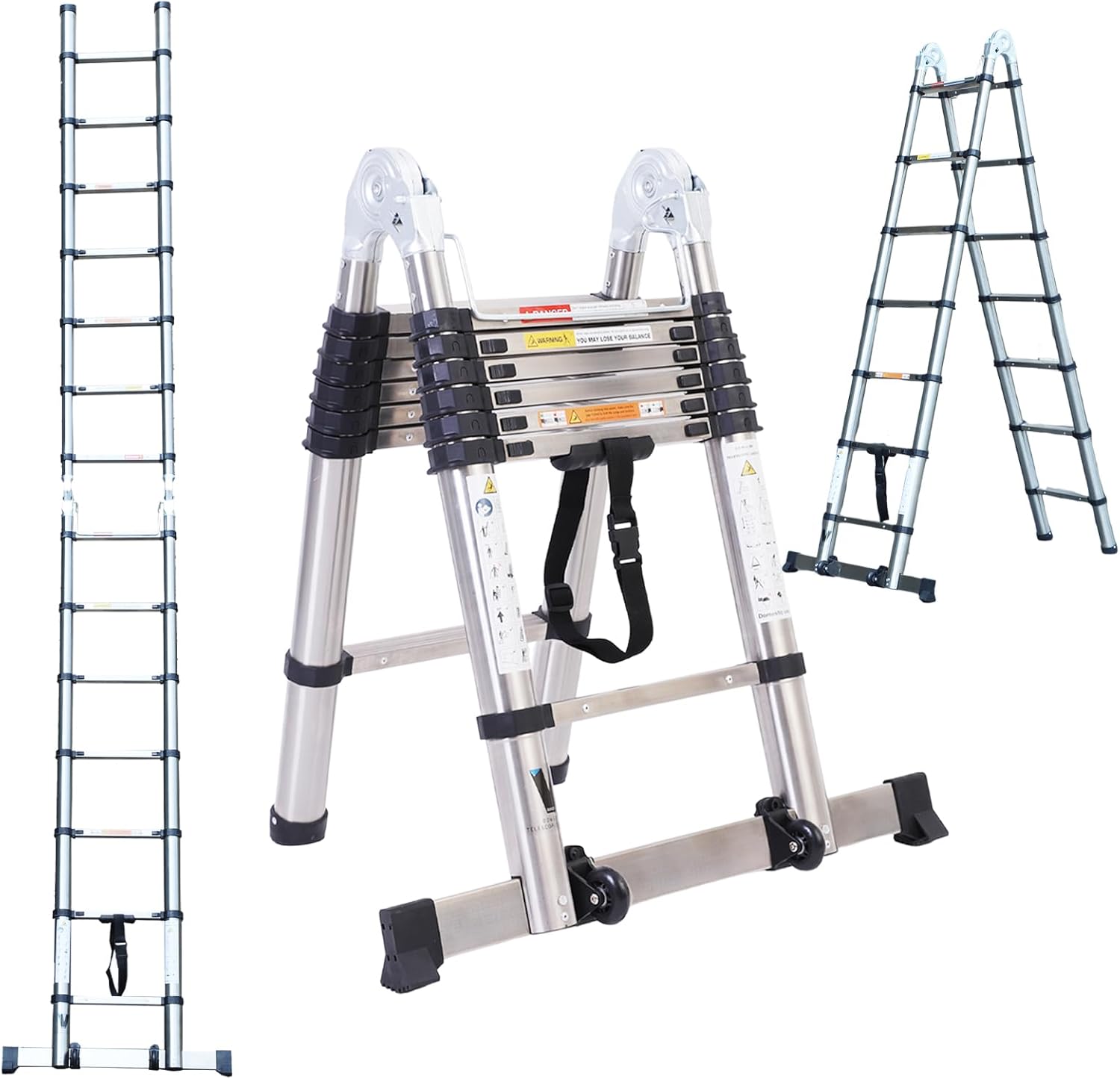 BOWEITI 14.5ft Multi-Purpose Telescoping Extension Ladder with Movable ...