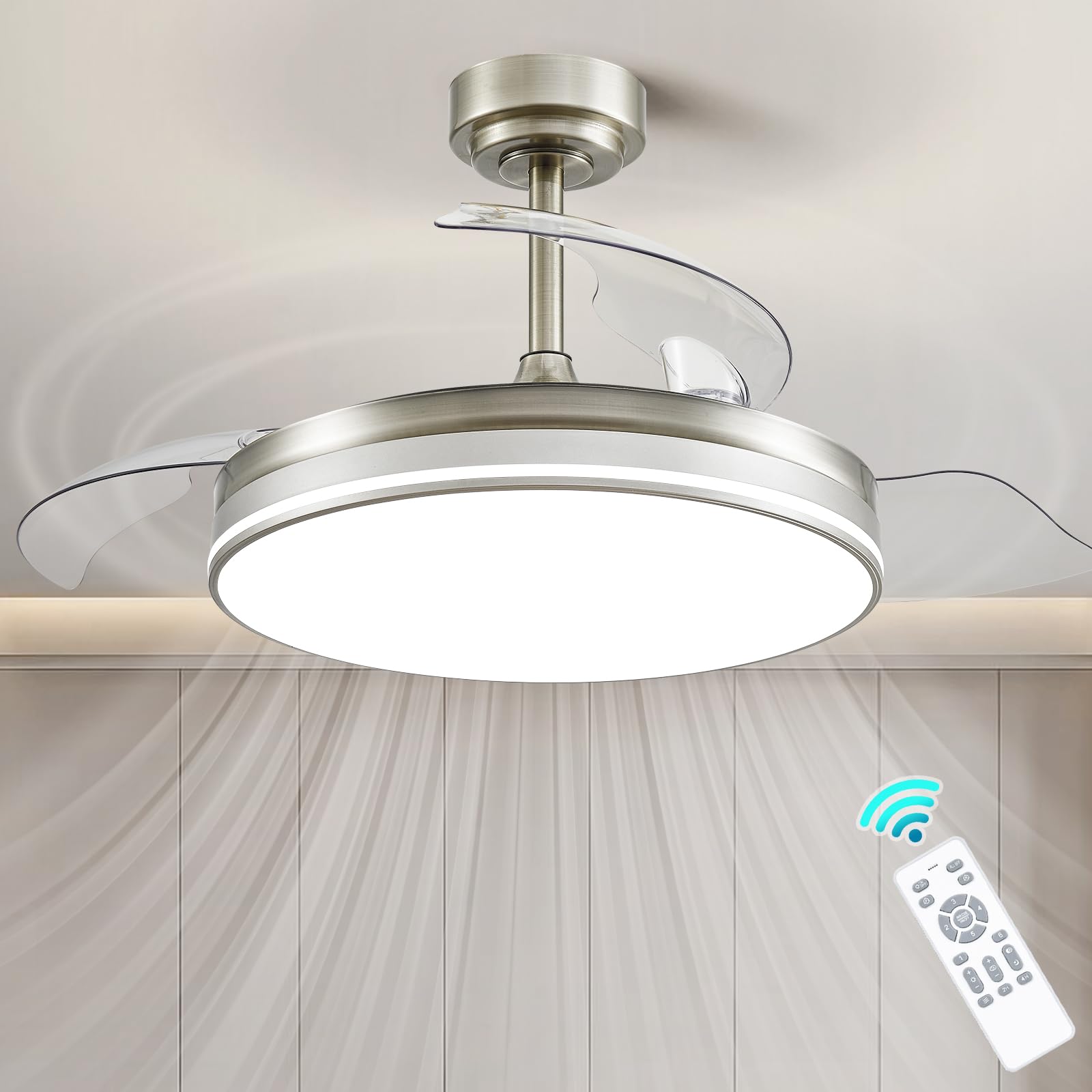XINSHUO Retractable Ceiling Fans with Lights Remote 42'' Dimmable ...