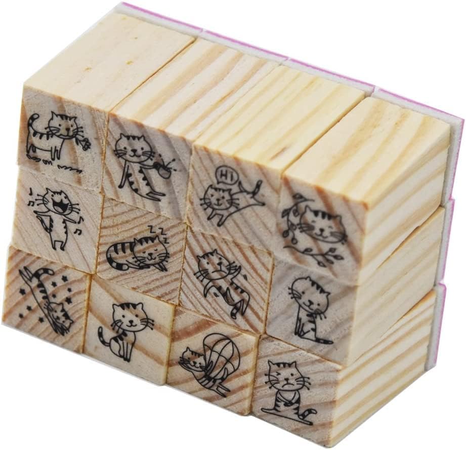 Amazon.co.jp: Cat Wooden Rubber Stamp Set, Stamp, Rubber Stamp, Stamp ...