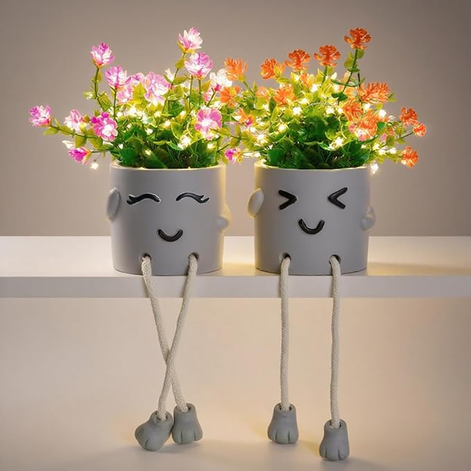 Amazon.com: axphsox Cute Fake Plants, Flower Pots with String Lights ...