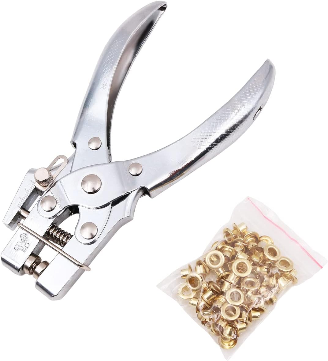 WANGCL 5mm Single Hole Punch and Eyelet riveting Pliers Set with Silver ...