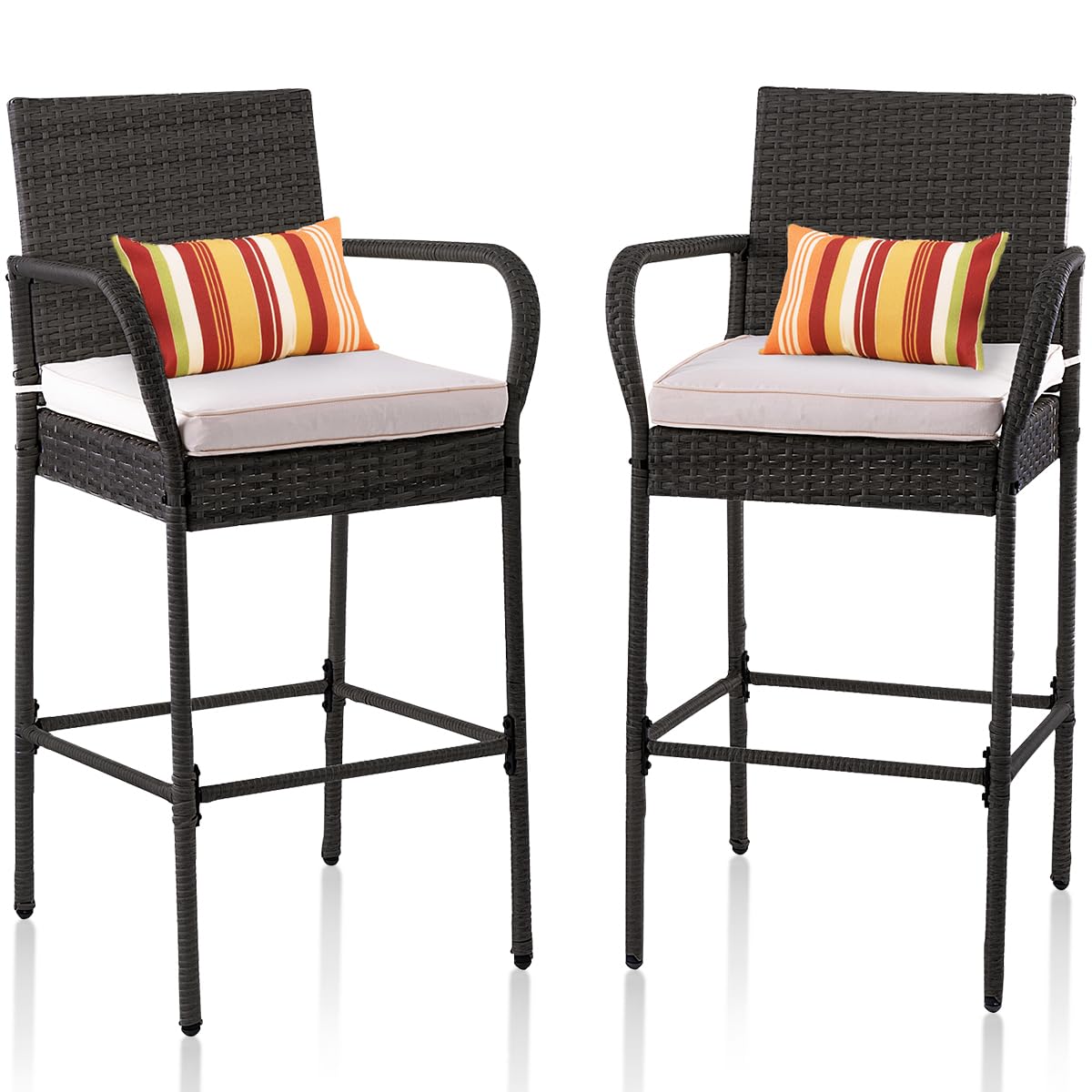 Amazon.com: Sundale Outdoor Wicker Bar Stool Set of 2, Patio Counter ...