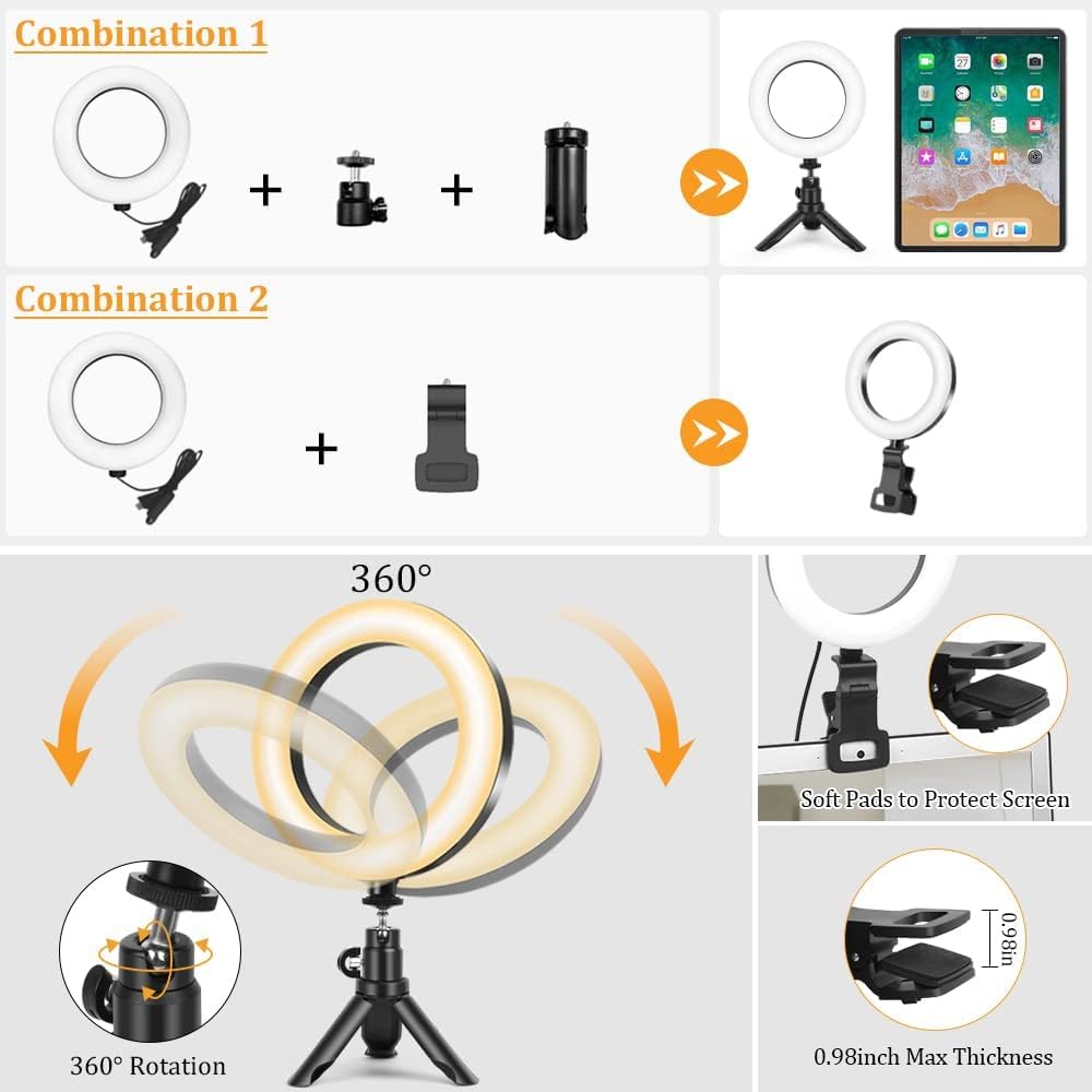 2 Pack-Ring Light Laptop with Tripod Stand &Clip on Video Lights ...