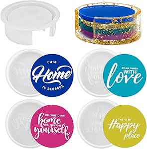 Amazon.com: 4 PCS Resin Coaster Molds Set, AFUNTA Round Silicone Coaster Molds Greetings Epoxy ...