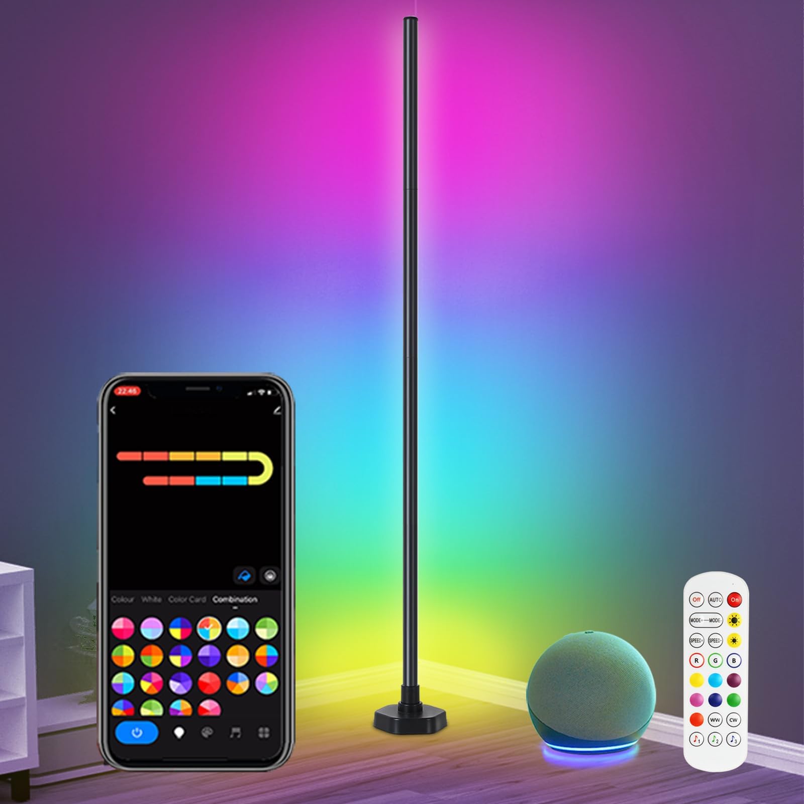 Bcmsda RGB Corner Floor Lamp - Smart LED Corner Lamp with App, Remote ...