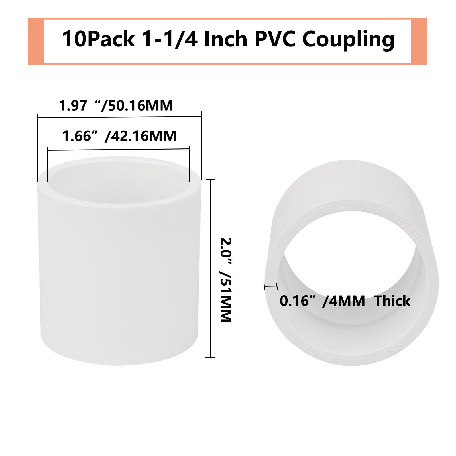 Snapklik.com : 10Pack 1-1/4" PVC Pipe Coupling Adapter Pipe Fittings