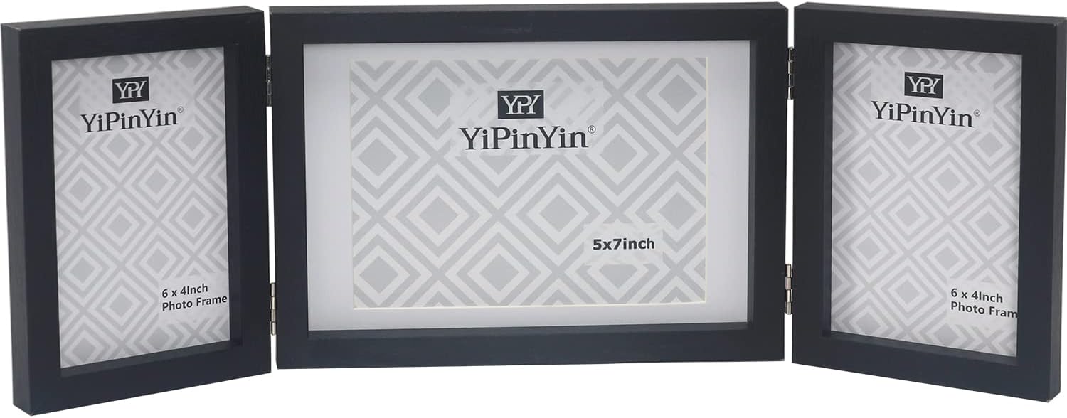 Black Triple Multi Photo Frame 2-6x4'' and 7x5'', Hinged Foldable 3 ...
