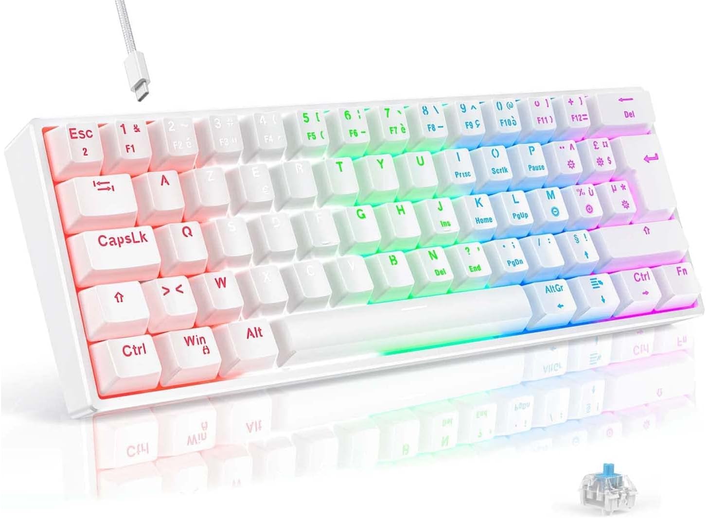 TMKB Clavier Gamer Mécanique, T68SE 60% Mini Compact USB Câblé Clavier ...
