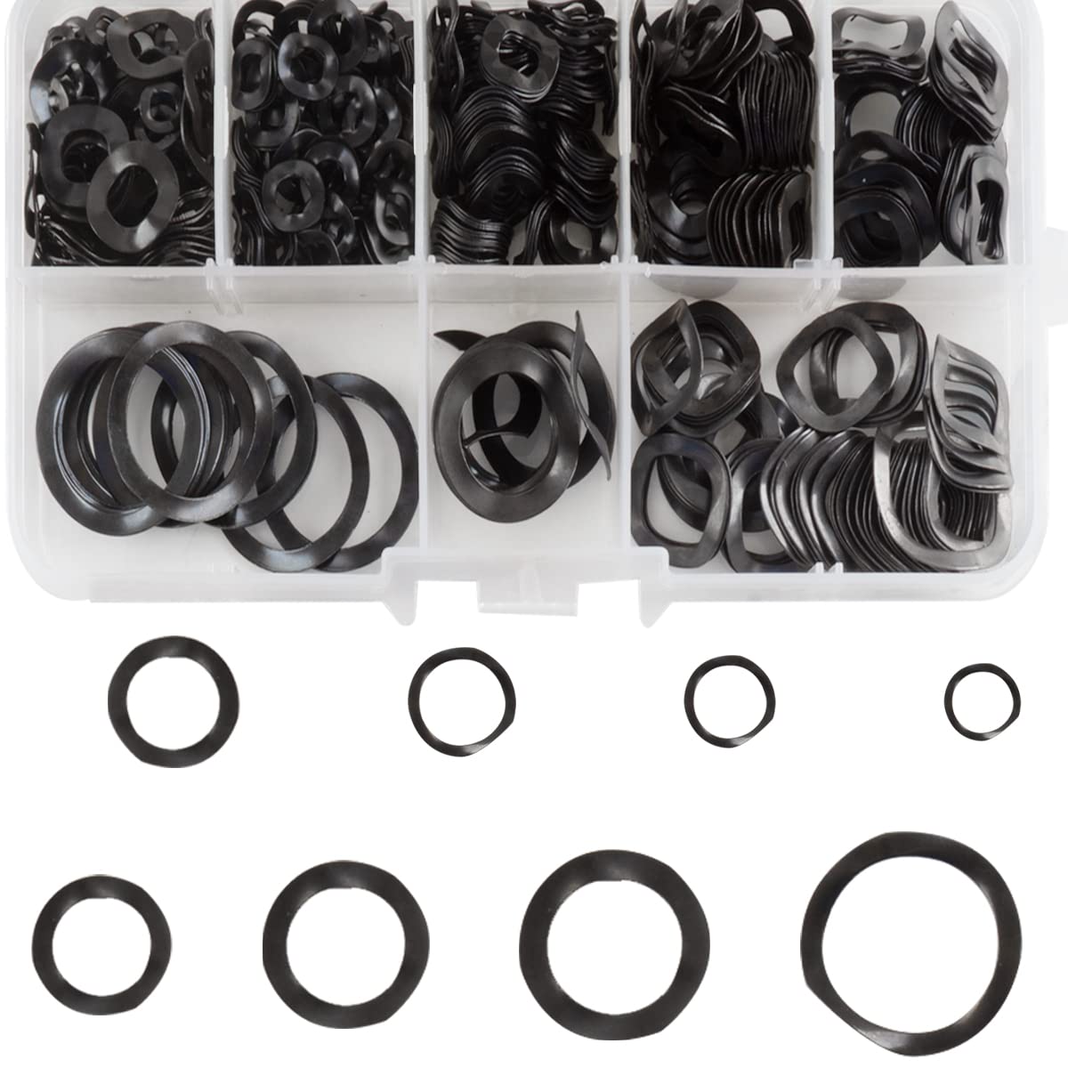 Beenlen 550 Pcs Carbon Steel Spring Wave Washer Gasket Assortment Kit ...