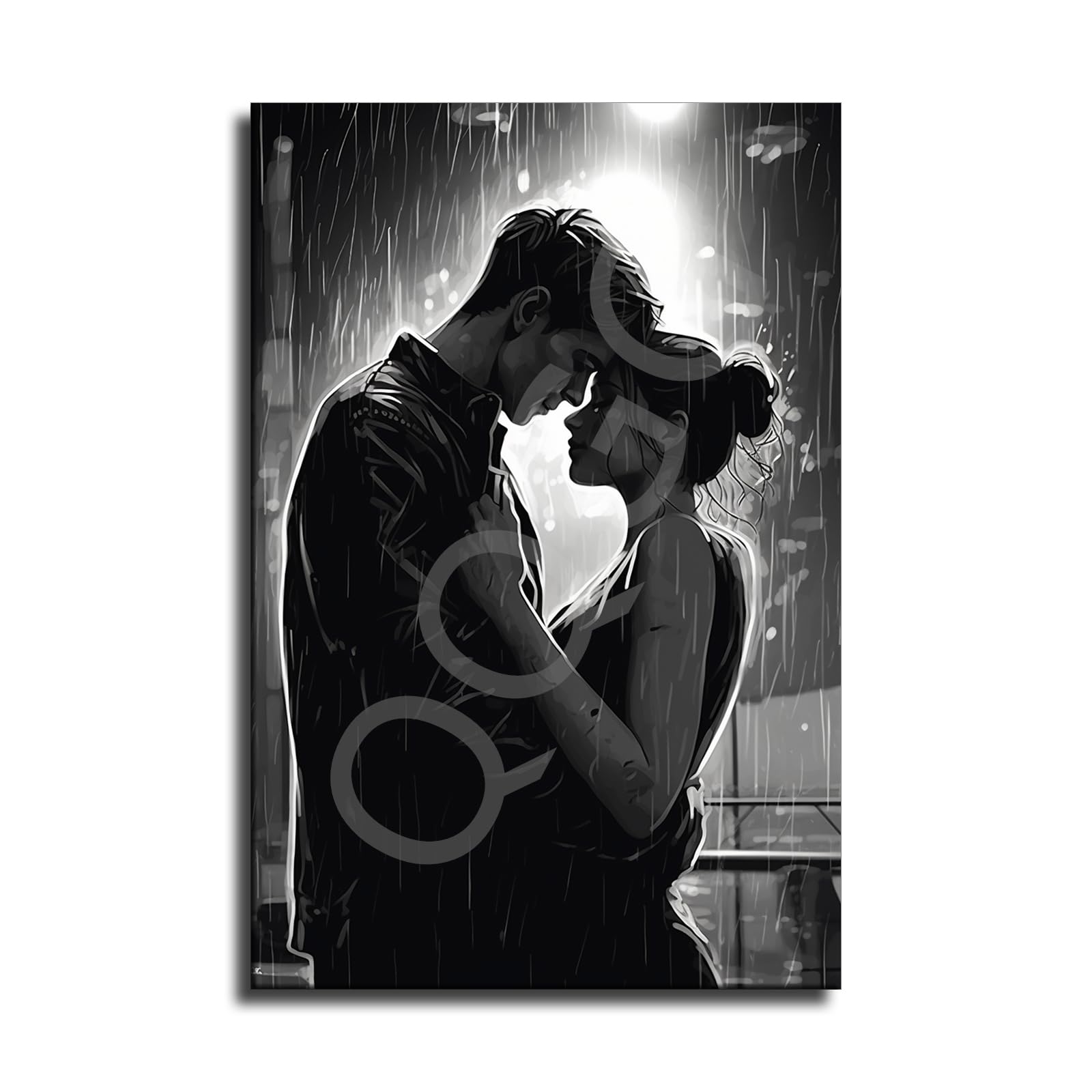 Beso Bajo La Lluvia En Blanco Y Negro Amor En La Lluvia. Silueta De