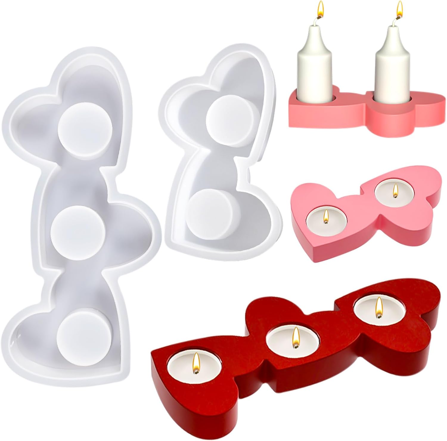 Amazon.com: Valentine Tealight Candle Holder Resin Molds 2 Pcs, 3D Love ...
