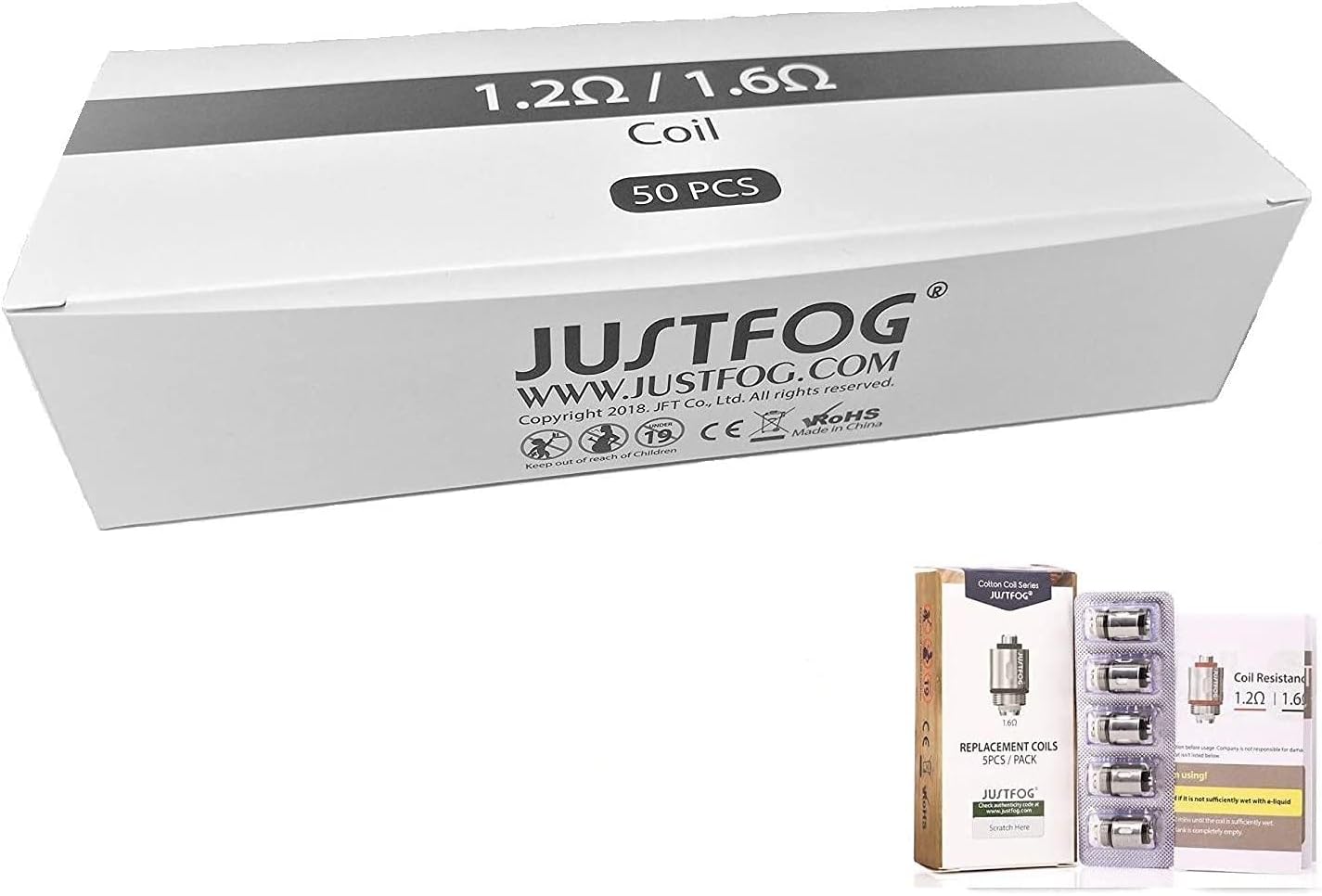 Justfog Coils Box 50 Resistencias 1.6 ohm per q16, p16a, q14, p14a, g14 ...