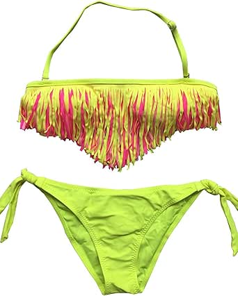 Amazon.com: R6HxiaoFa MAKZ Reflective Fluorescent 3-Layer Tassel Bikini ...