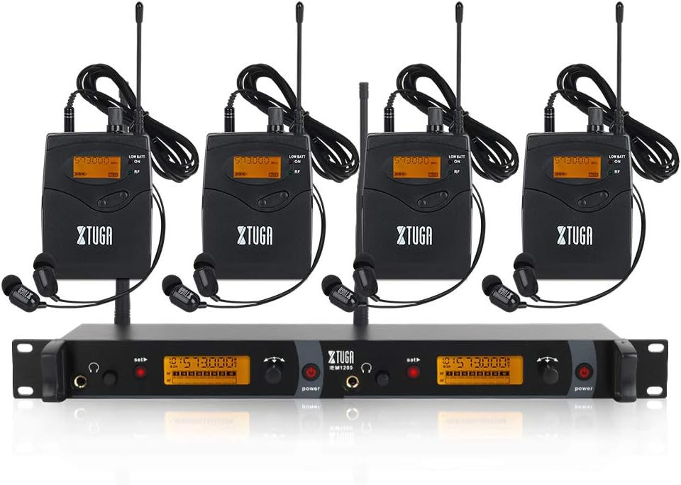 XTUGA IEM1200 Wireless in Ear Monitor System 2 Channel 2/4 Bodypack Monitoring with in Earphone ...