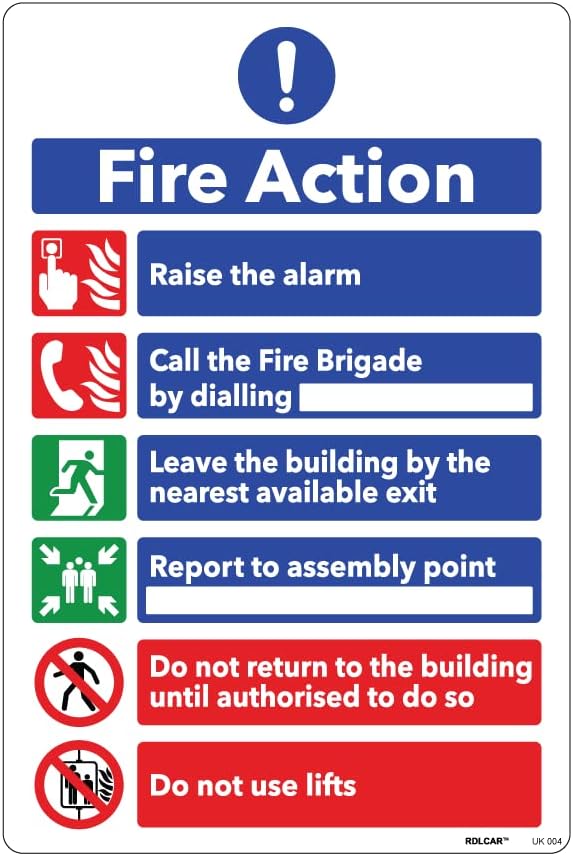 RDLCAR Fire Action Sign - Signs For Fire Safety & Fire Emergency ...
