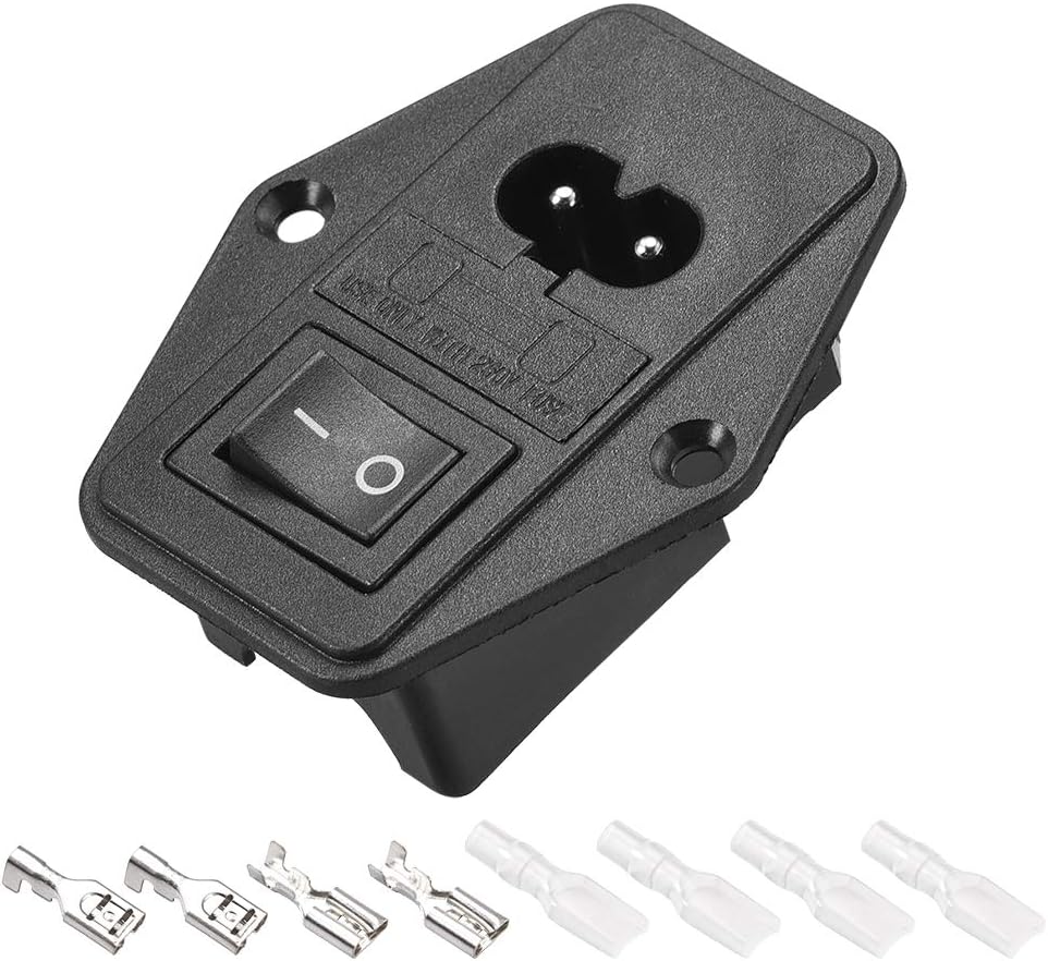 uxcell C8-8 Panel Mount Plug Adapter 250V 6A 2P IEC Inlet Module Plug ...