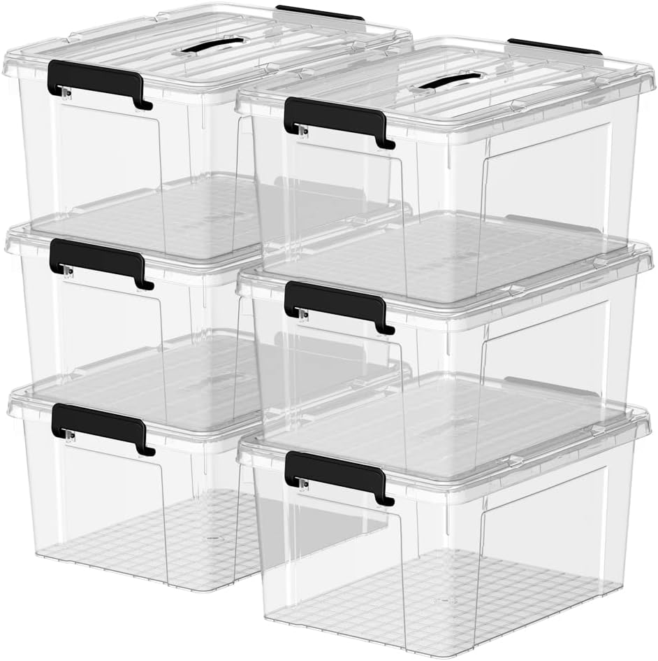 Cetomo,45L,6er-Pack, Aufbewahrungsbox mit deckel,Aufbewahrungsboxen, mit Clips, stapelbar ...