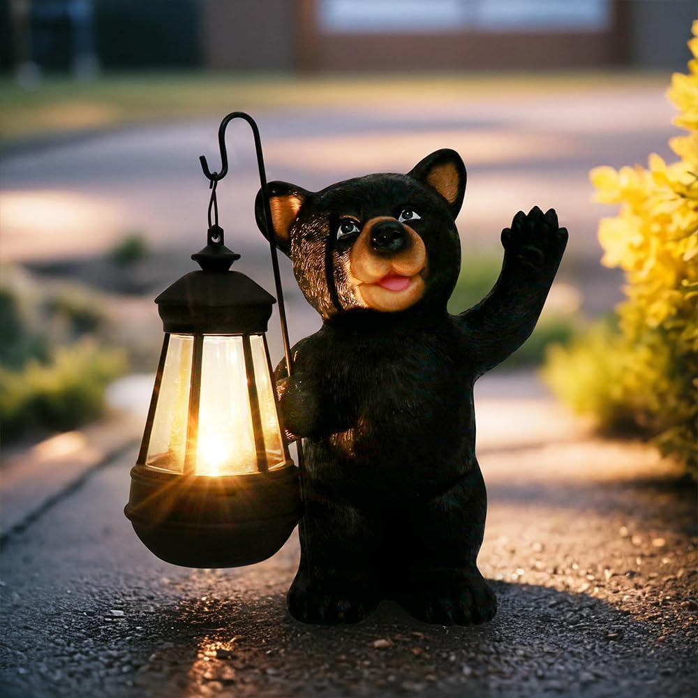 Amazon.com: Solar Black Bear Garden Statues with Solar Lantern ...