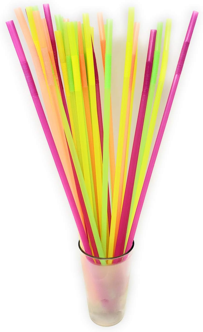 Amazon.com: 17 Long Flexible Neon Straws - Assorted Colors - 3 Packs of ...