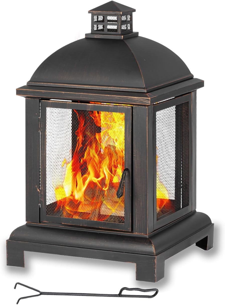 Amazon.com : Verdeluxe 39.5" H x 24.5W Pagoda Fire Pit, Square Wood ...