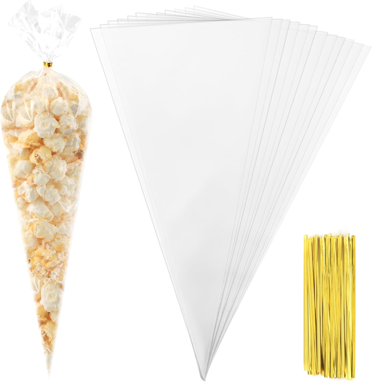 Amazon.com: 100 PCS Clear Plastic Cone Shaped Cellophane Treat bags ...