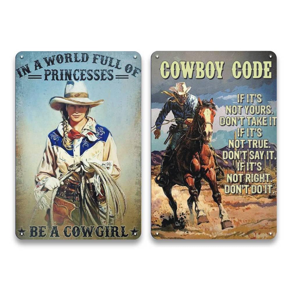 Amazon.com: YOYI ART 2pcs Metal Western Cowboy Signs - Rustic Vintage ...