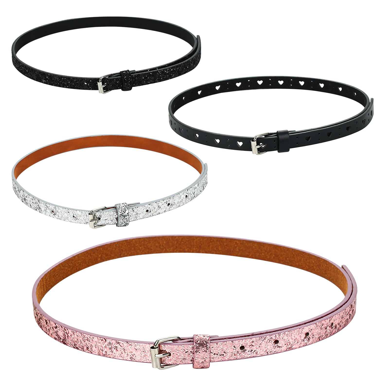 Rhinenet 4 Pack Kids Belt Fashion Glitter Belt, Cute Shiny Belt for ...