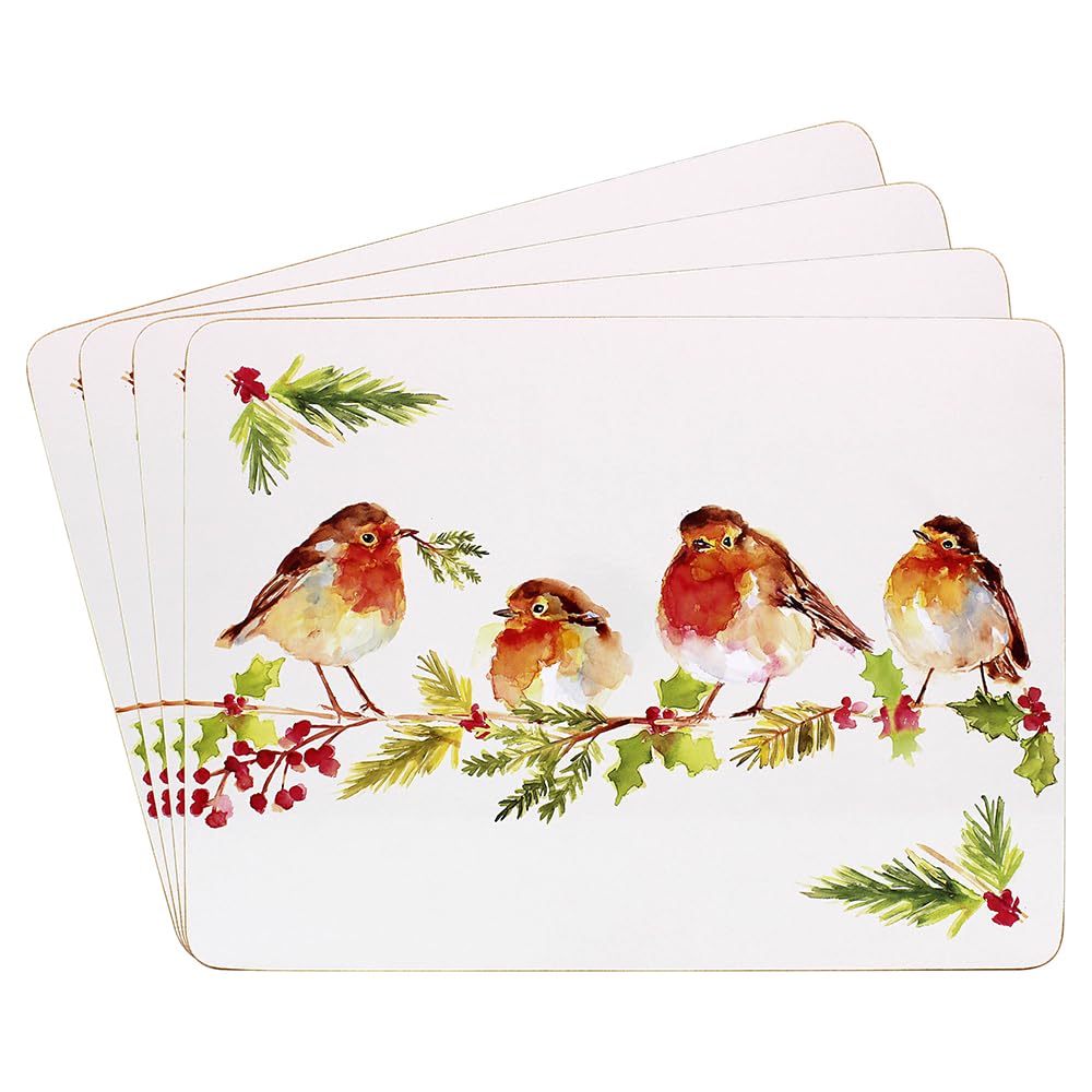 Set of 4 Place Mats - Winter Robin Design : Amazon.co.uk: Home & Kitchen