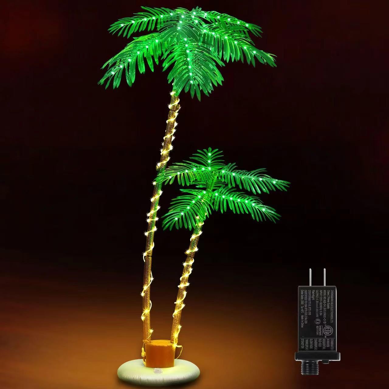 Amazon.com : LING RUI Lighted Palm Trees for Outside Patio,6Ft 2 Trunks ...