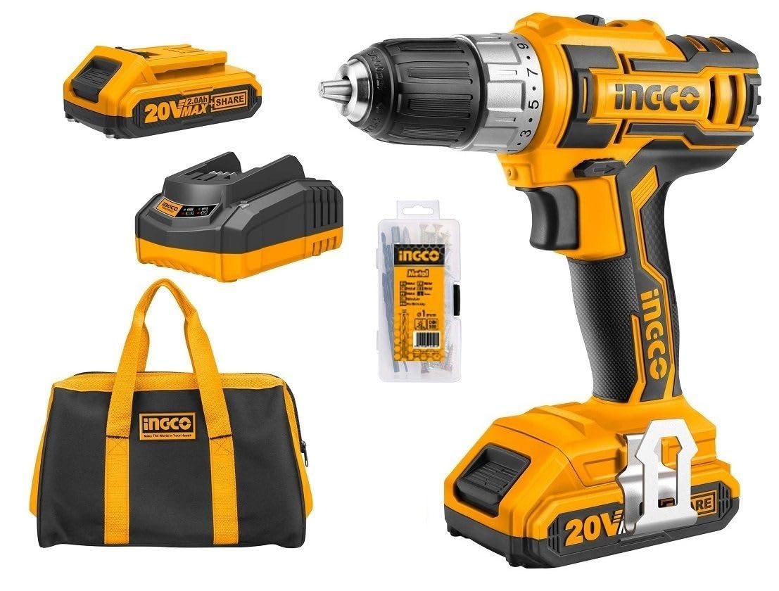 INGCO POWERTOOLS & HANDTOOLS Cordless Drill machine with 2 Pcs Battery ...