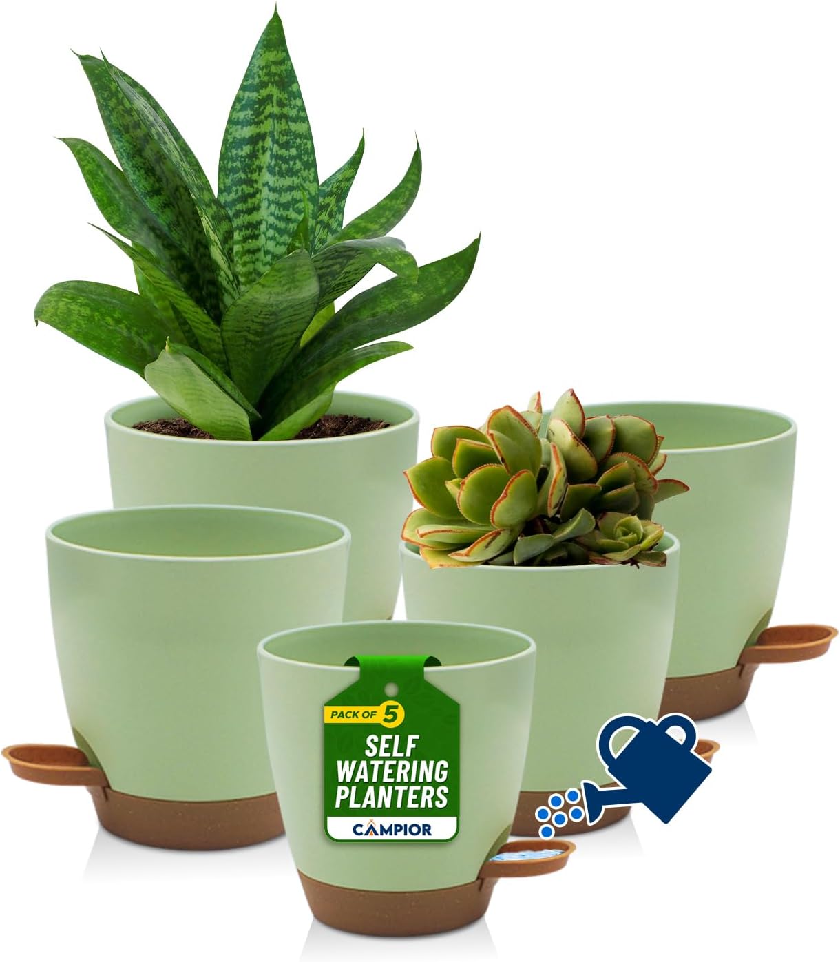 Amazon.com: Green Self Watering Pots 5 Pack - Indoor and Outdoor Plant ...