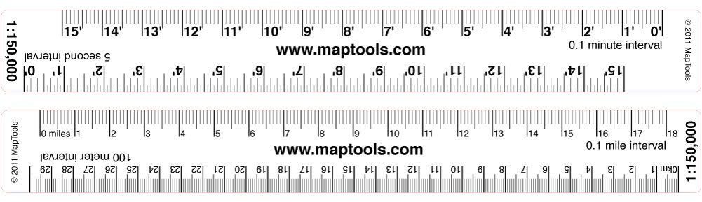 Map Tools Regla de Mapa para mapas a Escala 1:150.000 Lat/LON, Miles ...