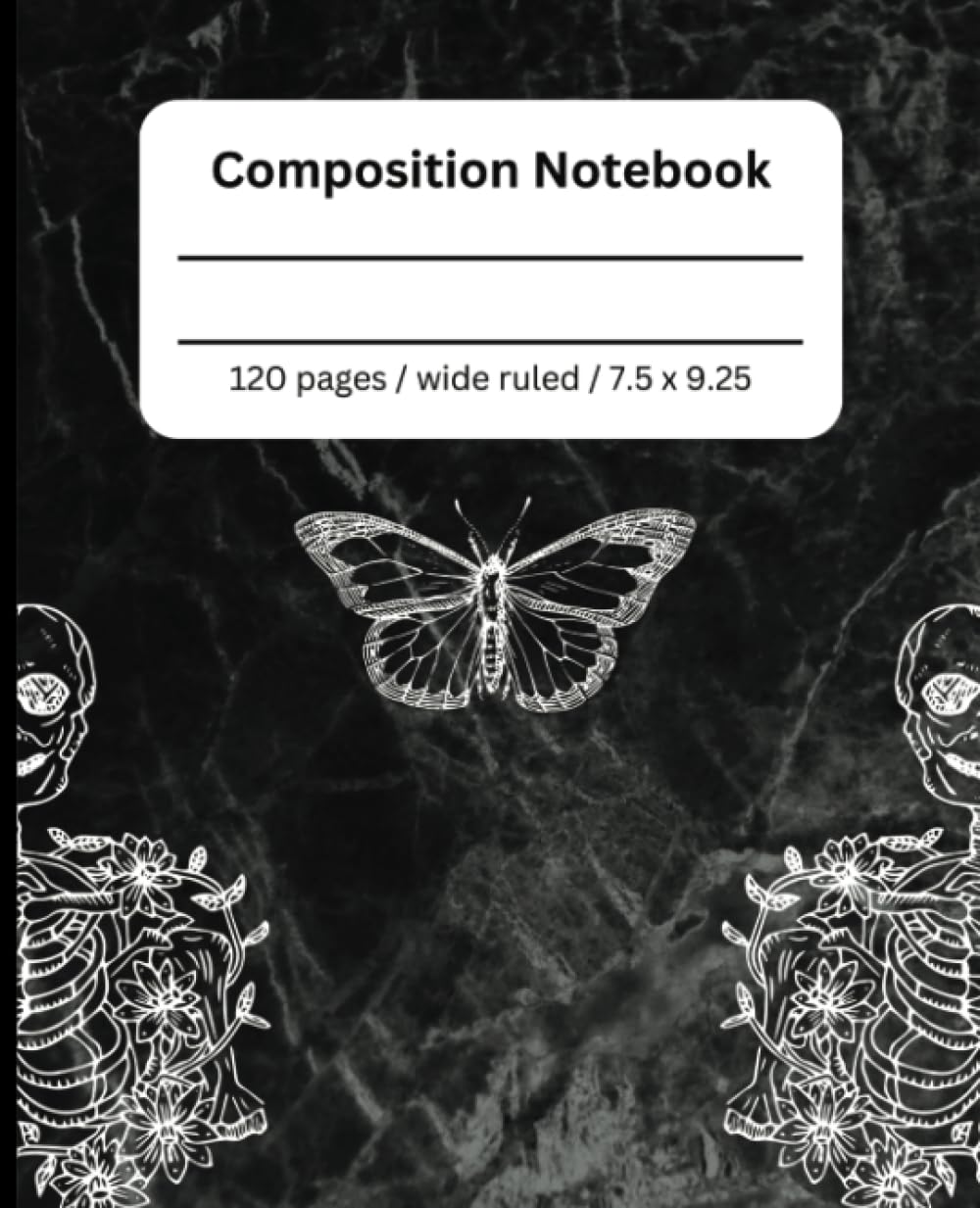 Composition Notebook: aesthetic gothic black and white skeleton and ...
