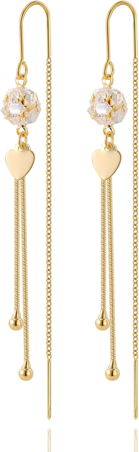 Amazon.com: GZJOGO Long Dangle Chain Earrings for Women Dainty Trendy Hypoallergenic Crystal ...