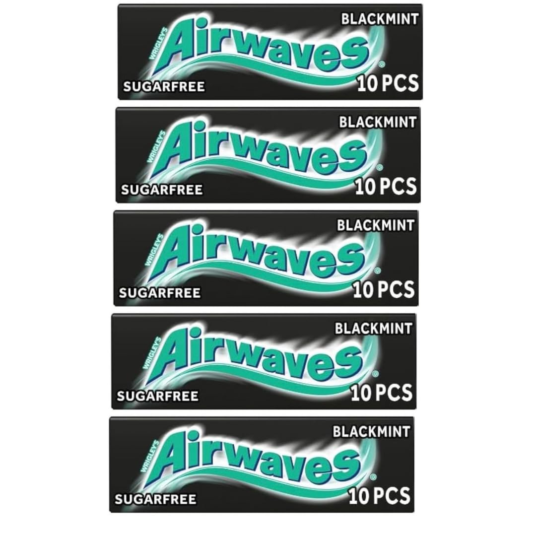 Airwaves Black Mint Chewing Gum Sugar Free Multipack, 5 x 10 Pieces ...