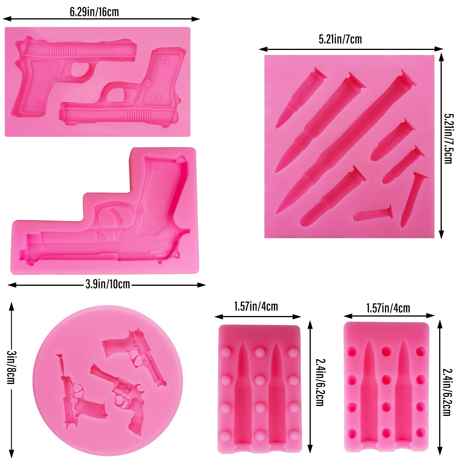 Snapklik.com : Gun Silicone Molds 3D Bullet & Pistol Shaped For Cake ...