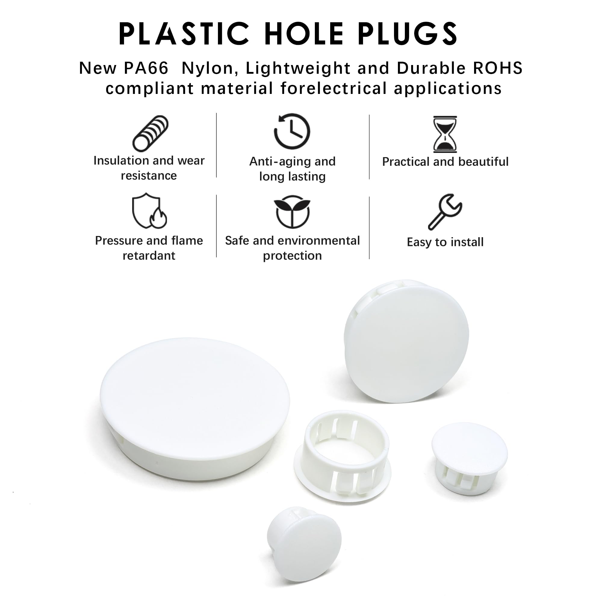 Snapklik.com : 2-3/8 In/60 Mm Plastic Plugs For Round Holes, White ...