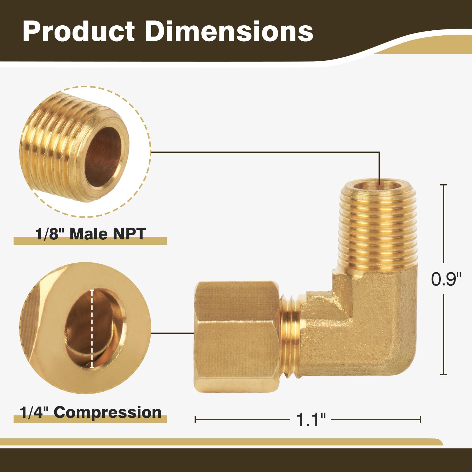 Snapklik.com : JUWO Brass Compression Tube Fitting, 90 Degree Elbow, 1/ ...