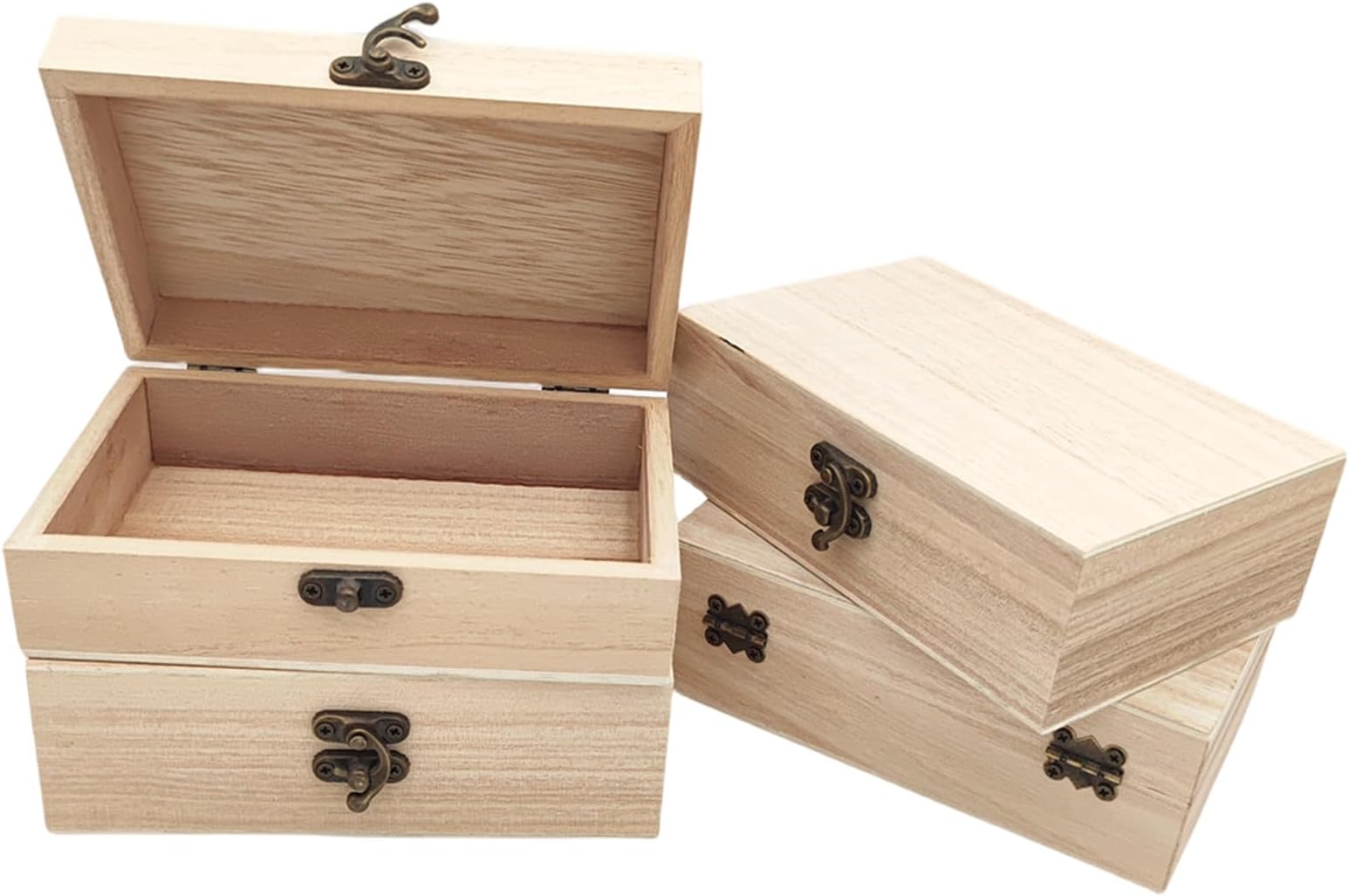 green leaves Natural Finish Wooden Storage Box DIY Crate With Hinged ...