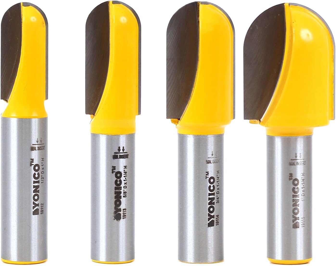 YONICO Round Nose Core Box Router Bit Set 4 Bit 1/2-Inch Shank 14461 ...