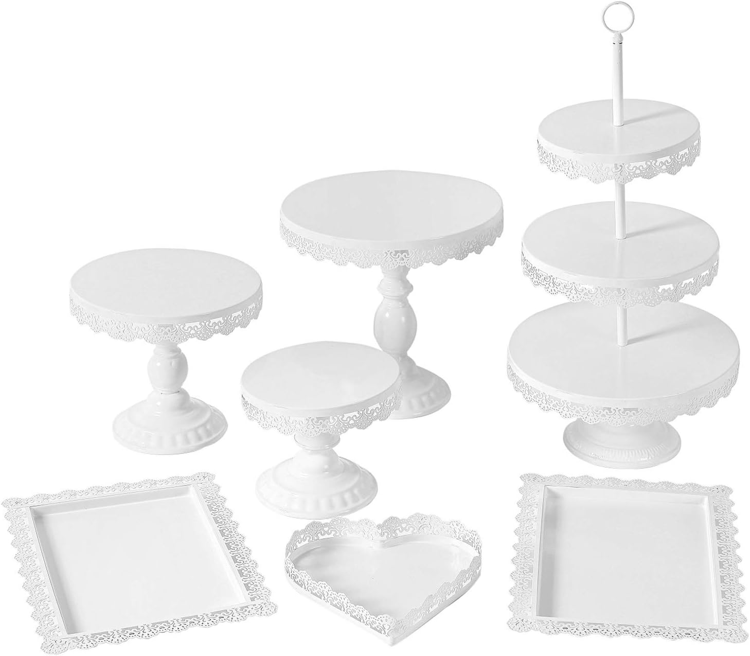 Amazon.com | Set of 7 Pieces White Cake Stand Set and Pastry Trays ...